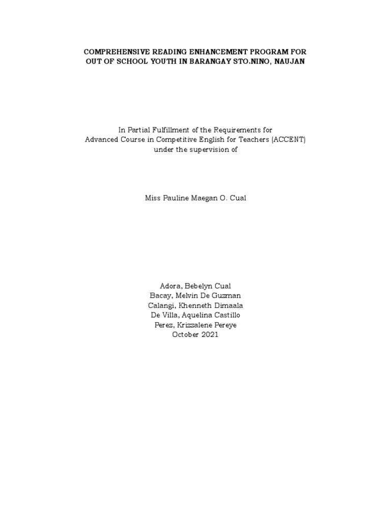 Comprehensive Reading Enhancement Program For Out of School Youth in ...