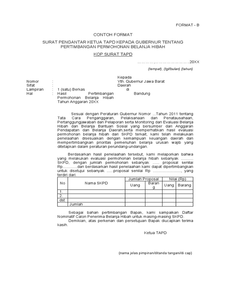 Format Surat Pengantar TAPD Ke Gubernur | PDF