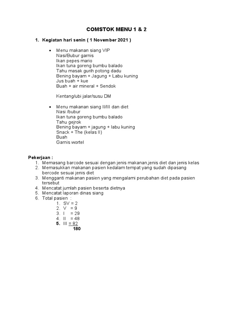 Lampiran Comstok Menu Siska Dan Safira | PDF