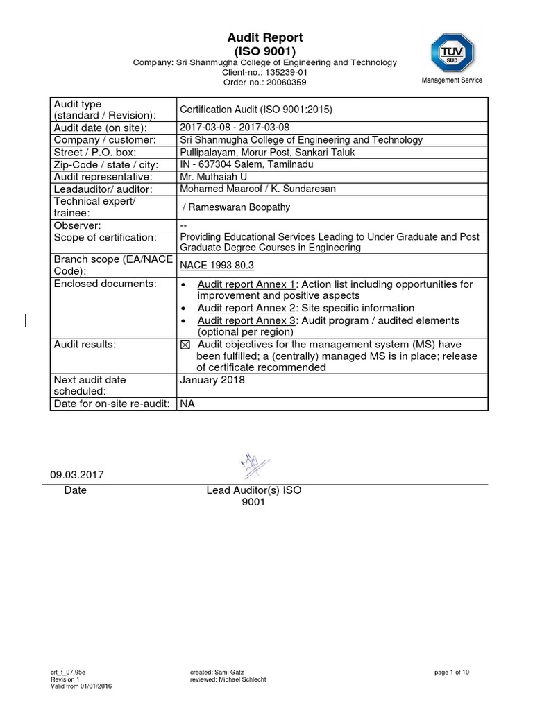 Audit-Report ISO-9001 ISO-14001 2015 | PDF | Audit | Iso 9000