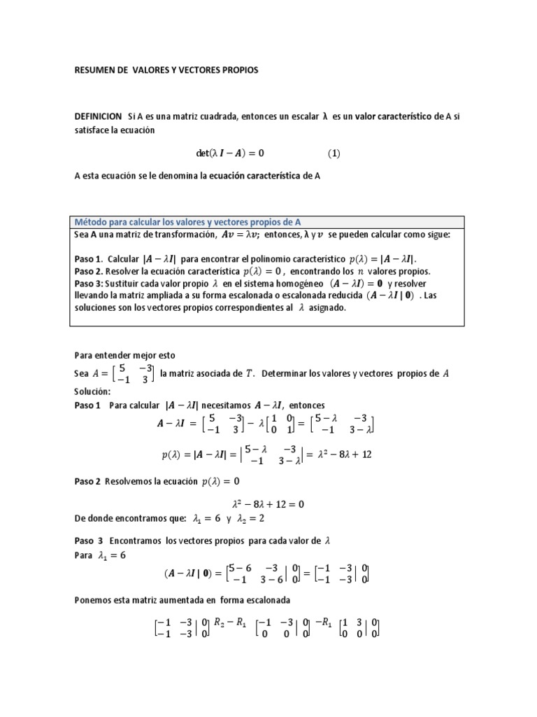 Algebra Lineal. Valores y Vectores Propios | PDF | Ecuaciones | Matemáticas
