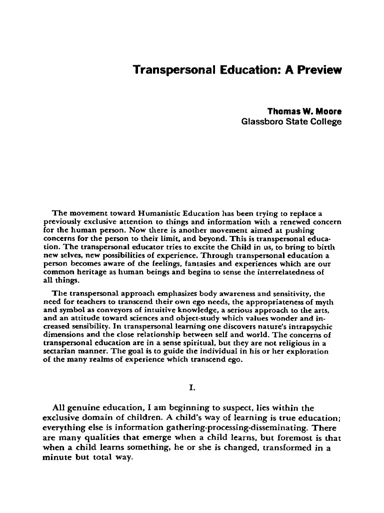 Transpersonal Education: A Preview: Thomas W.Moore | PDF | Humanistic ...