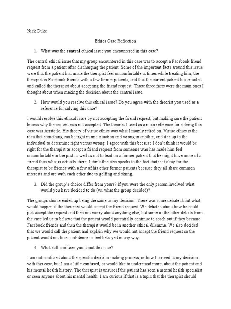 Ethical Case Reflection | PDF | Virtue Ethics | Physical Therapy