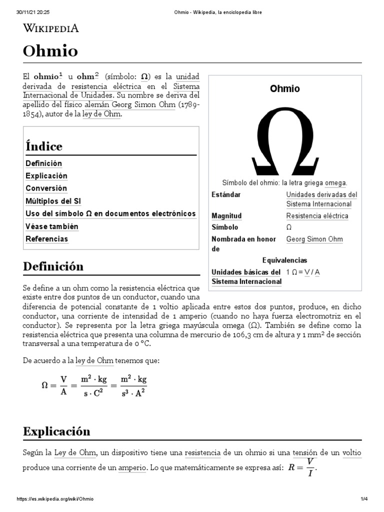 Ohmio | PDF | Resistencia Eléctrica y Conductancia | Electricidad