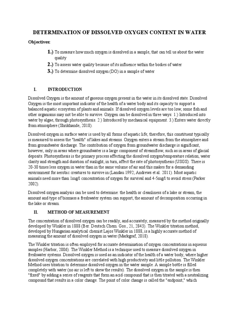Dissolved Oxygen Measurement by Winkler Method | PDF | Water | Chemistry