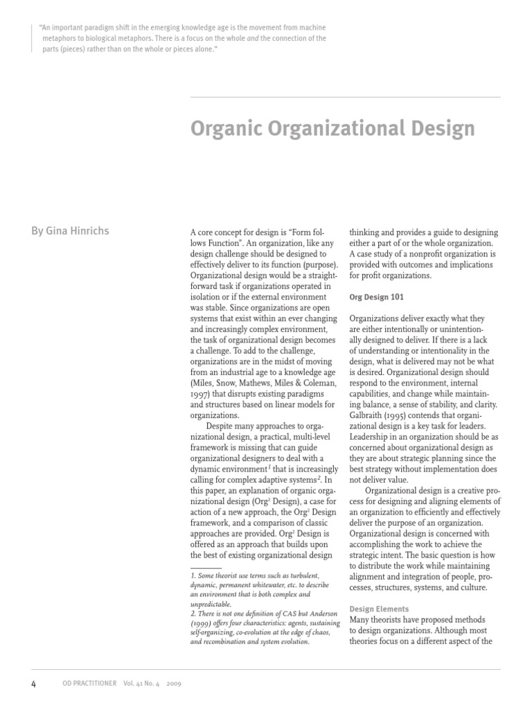 Organic Organizational Design | PDF | Design | Organizational Structure