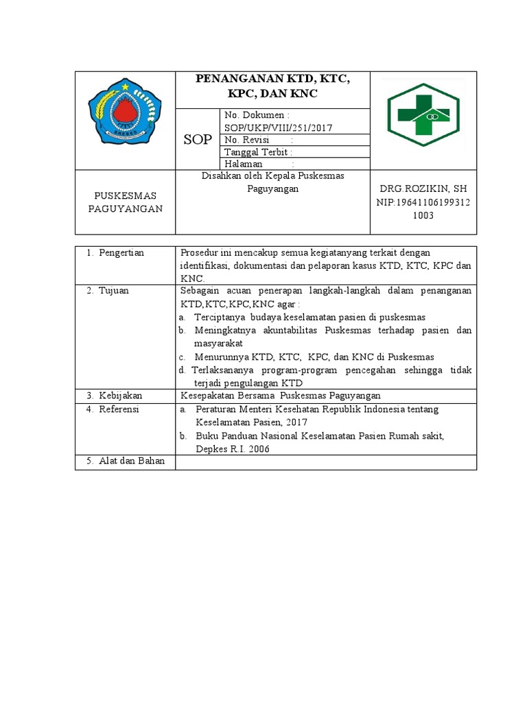 9.1.1.6 Sop Penanganan KTD KTC KPC KNC | PDF