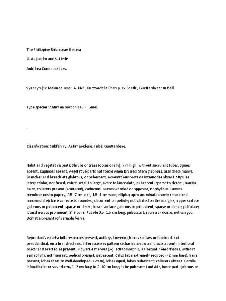 A Taxonomic Review of the Philippine Genus Antirhea (Rubiaceae) | PDF ...