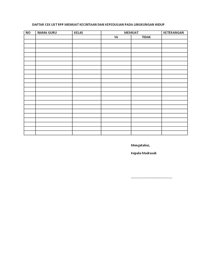 35.daftar Cek List RPP | PDF