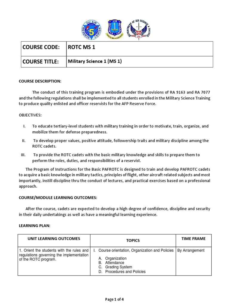 Module Based Format - Syllabi ROTC MS1 | PDF | Reserve Officers ...