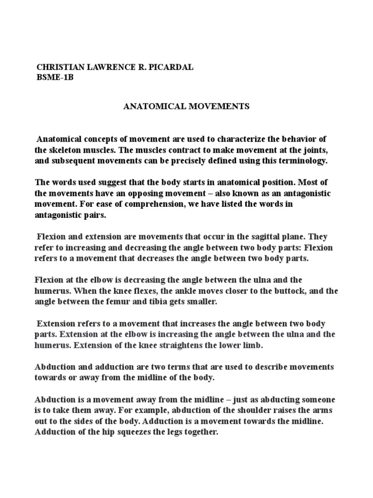 Anatomical Movements | PDF | Anatomical Terms Of Motion | Limbs (Anatomy)