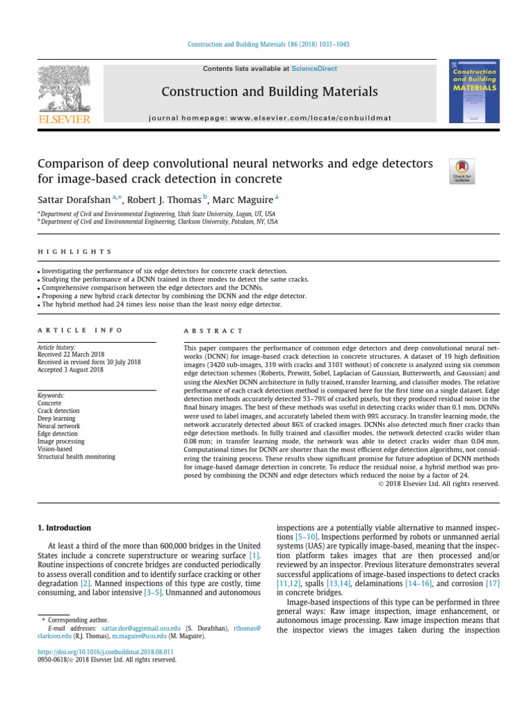 Comparison Of Deep Concolutional Neural Networks And Edge Detectors For Image Based Crack