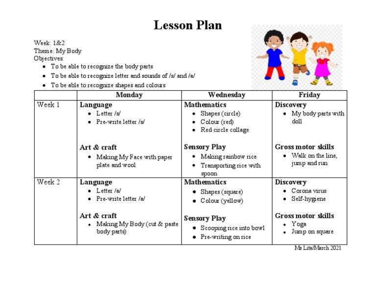 Lesson Plan: Monday Wednesday Friday Language Mathematics Discovery | PDF