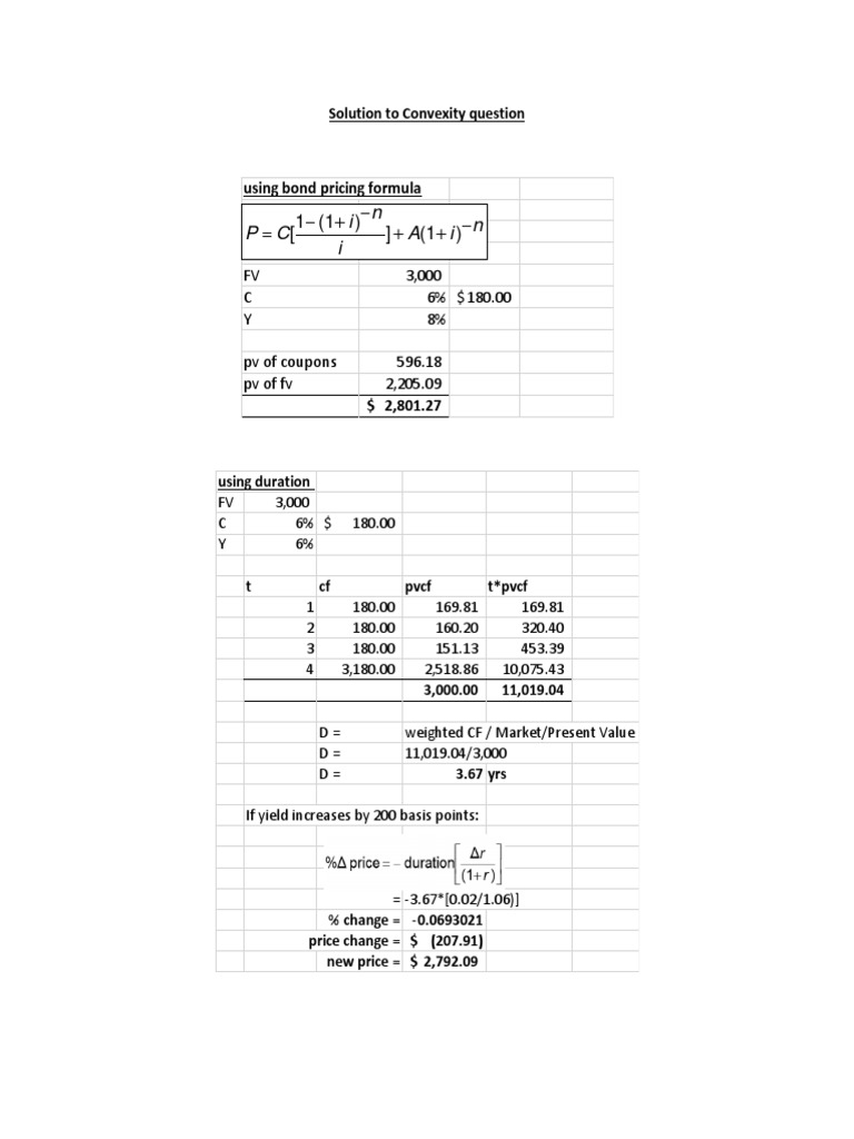 Bond Convexity Calculation Solutions | PDF | Bond Duration | Valuation ...