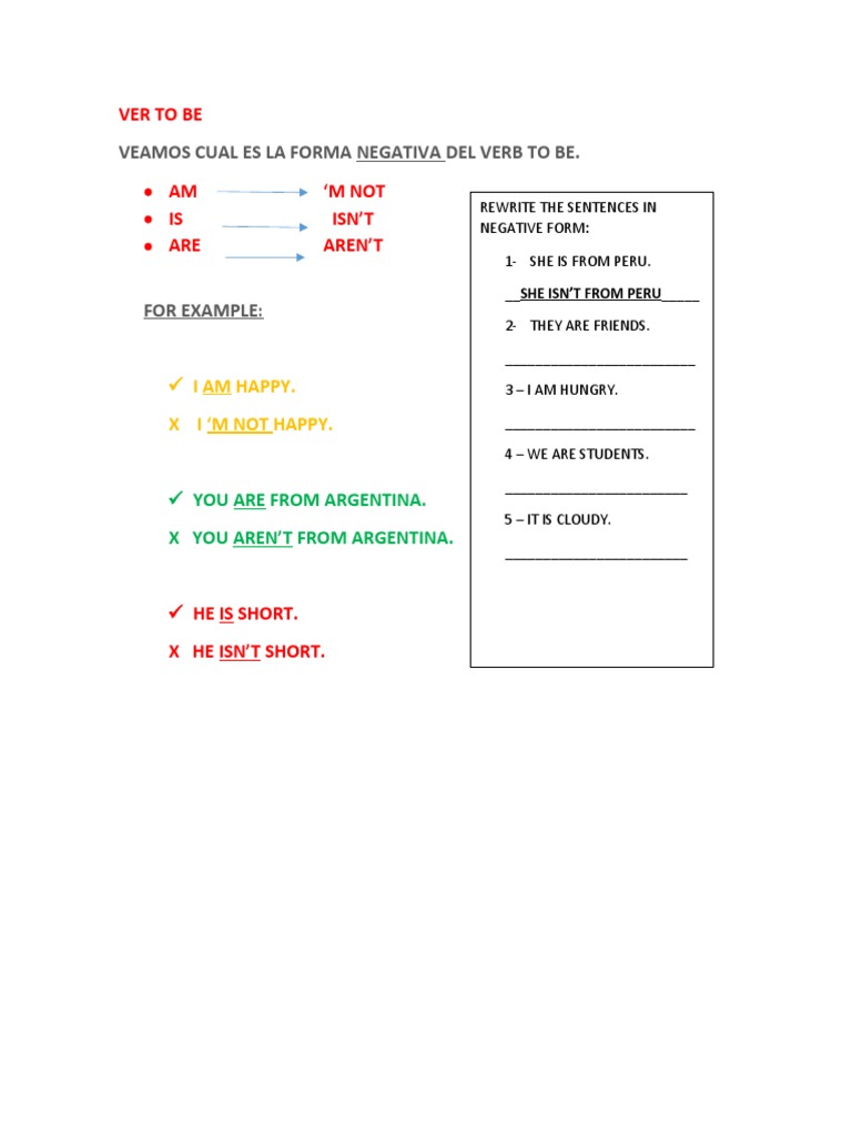 Ver To Be (Negative) | PDF