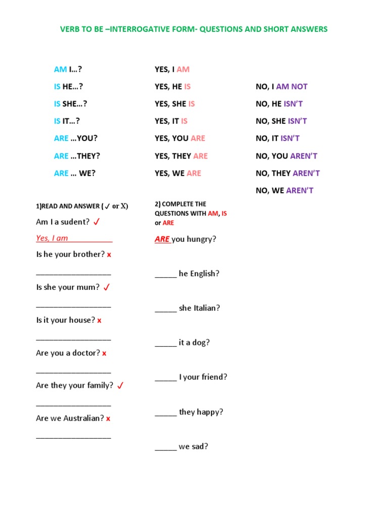 Homework Verb To Be Interrogative | PDF | Language Arts & Discipline