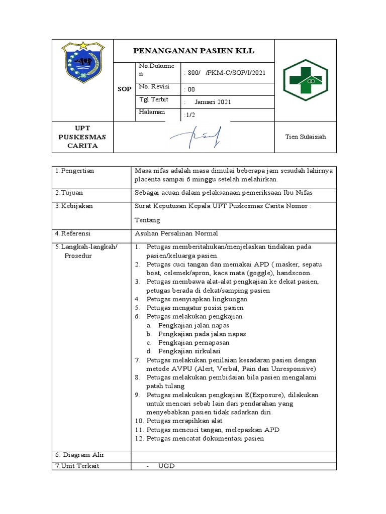 Sop Penangan Pasien KLL | PDF