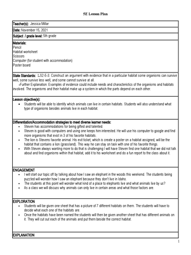 Lesson Plan Gifted and Talented Ed230 | PDF | Lesson Plan | Habitat