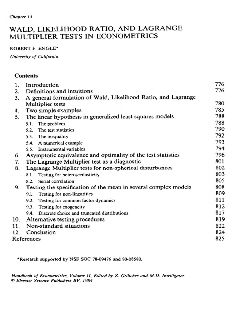 W LR LM Tests in Econometrics Engle1984 | PDF | Statistical Hypothesis ...
