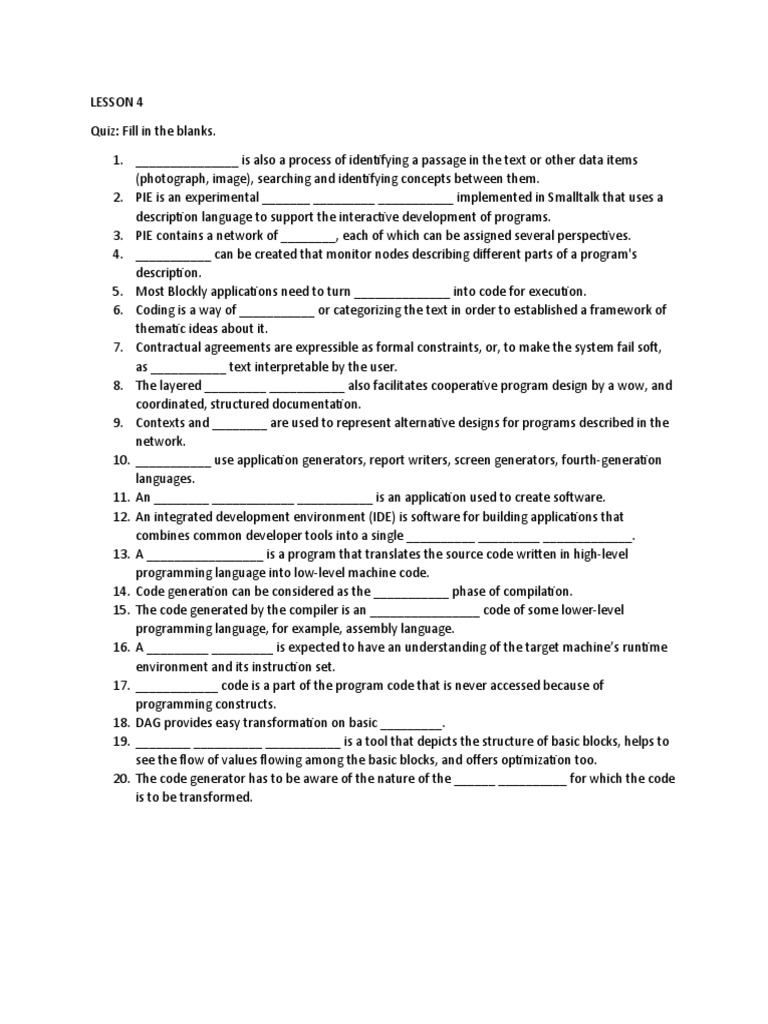 LESSON 4 To 5 (ANSWER KEY) | PDF | Computer Programming | Compiler