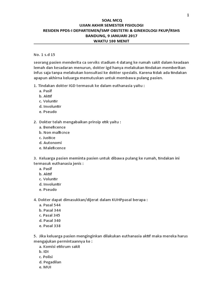 Soal MCQ Data Dasar Uas Fiso-Jan 2017 | PDF