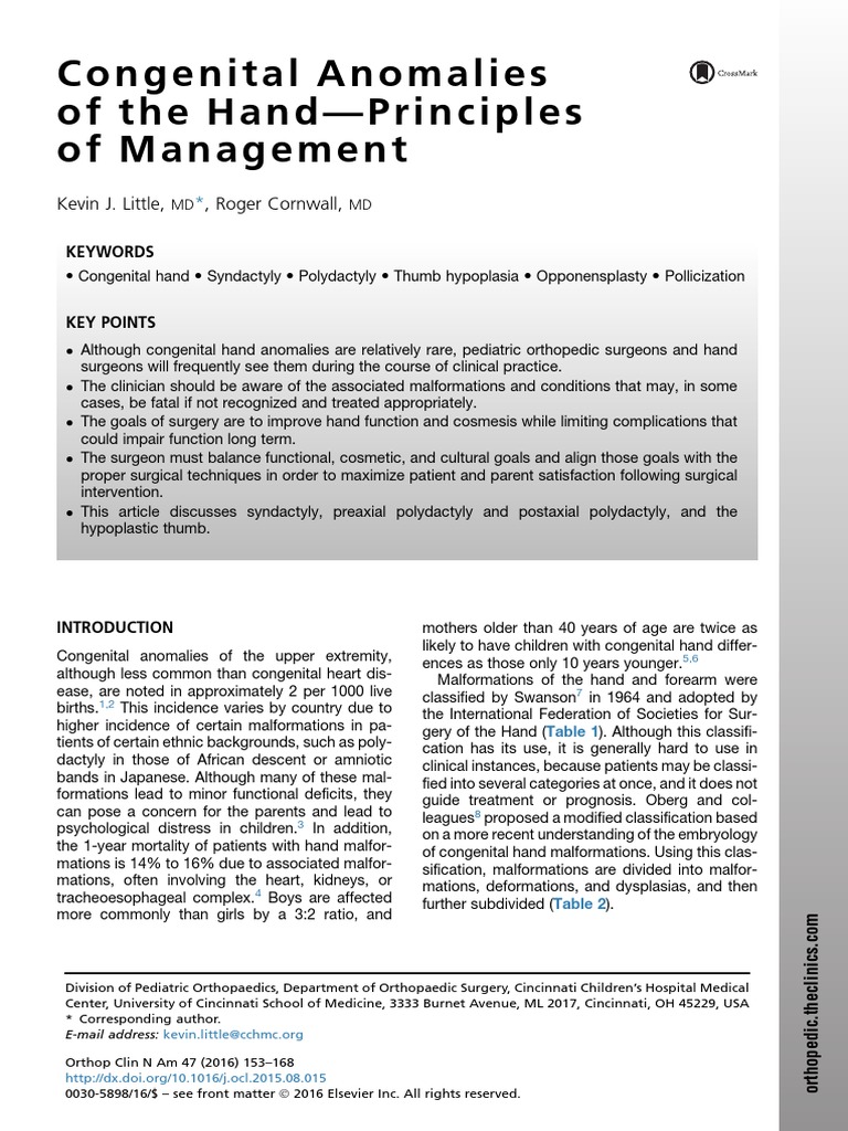 Congenitalanomalies Ofthehand-Principles Ofmanagement: Kevin J. Little ...