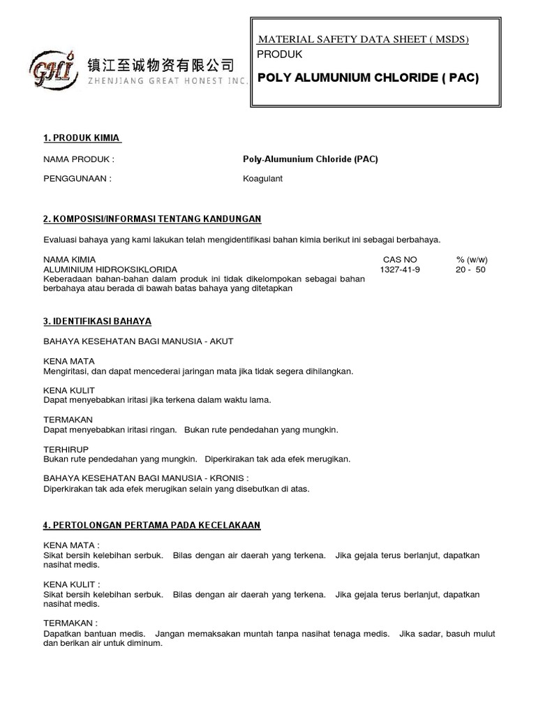 MSDS - PAC (Ind) | PDF