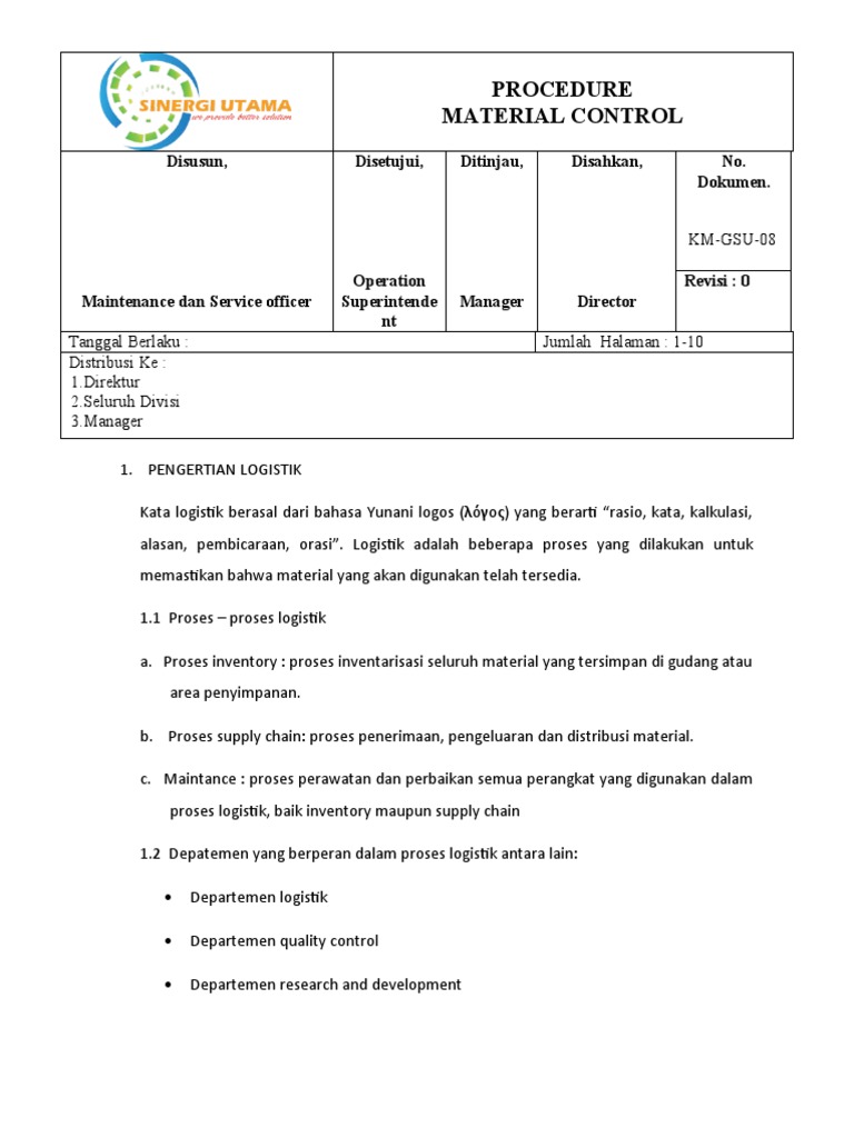 Procedure Material-Control | PDF