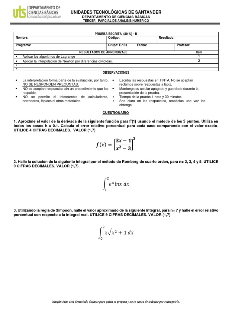 Parcial Corte 3 - E151 | PDF | Integral | Análisis numérico