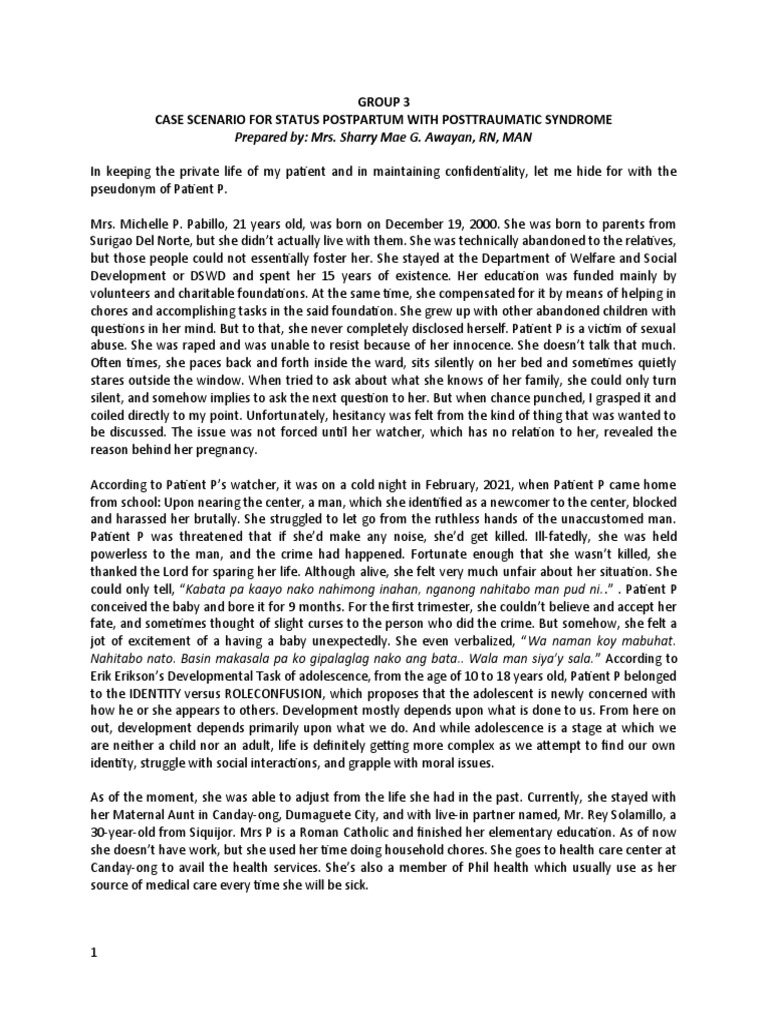 Group 3 Case Scenario For Status Postpartum With Posttraumatic Syndrome ...