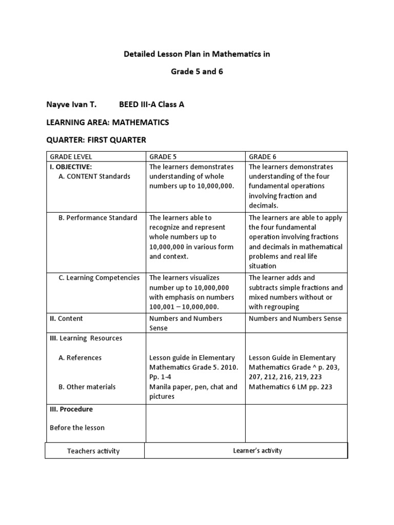 Detailed Lesson Plan in Mathematics in | PDF | Numbers | Learning
