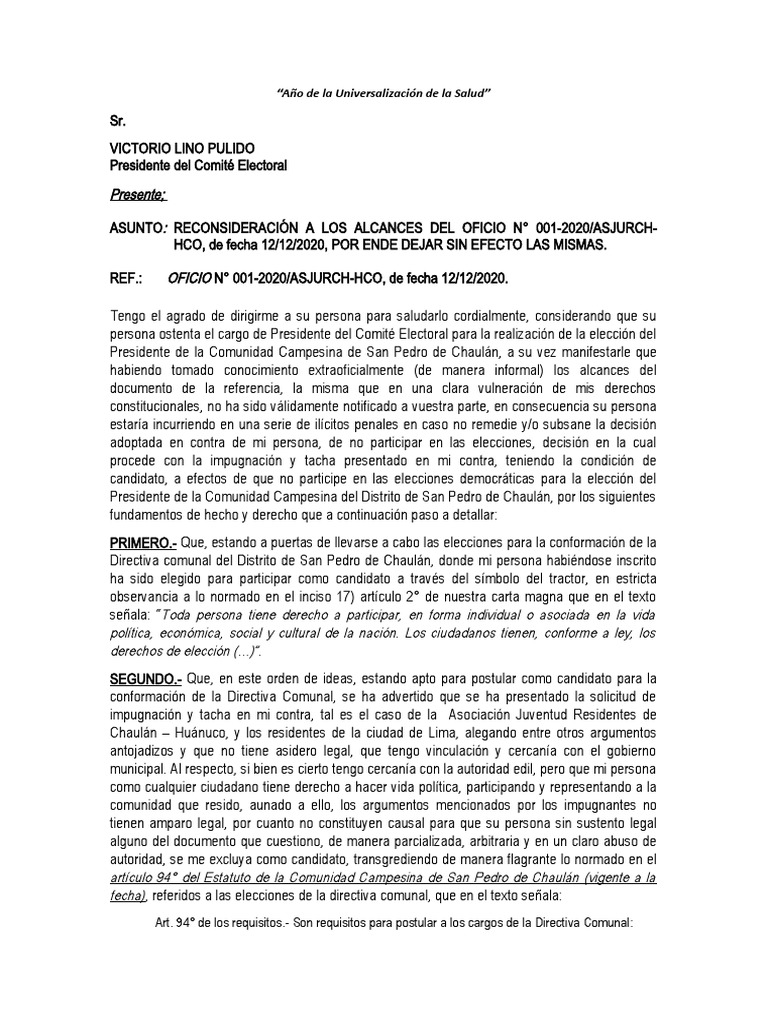 Escrito Descargo | PDF | El proceso de destitución | Elecciones