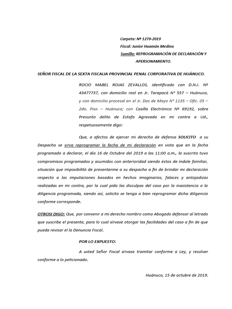 Escrito de Reprogramacion | PDF | Procedimiento Criminal | Esfera pública