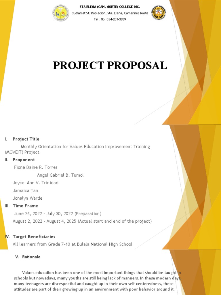 Project Proposal On Values Education | PDF | Teachers | Value (Ethics)