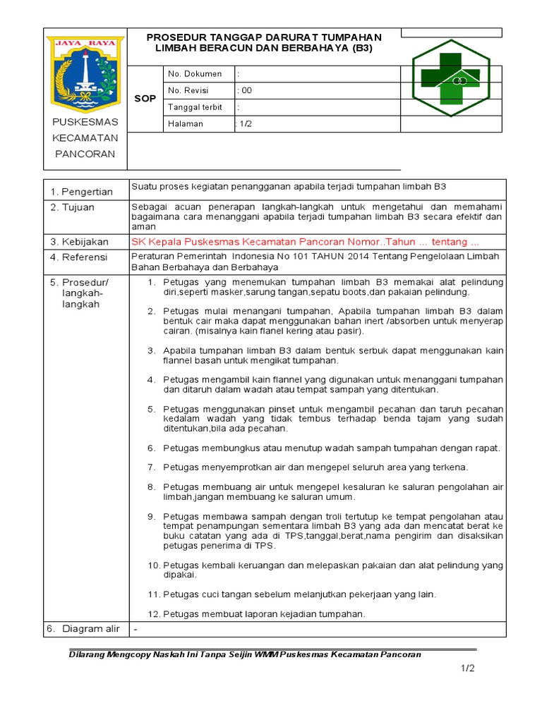 SOP TANGGAP DARURAT TUMPAHAN LIMBAH B3 | PDF