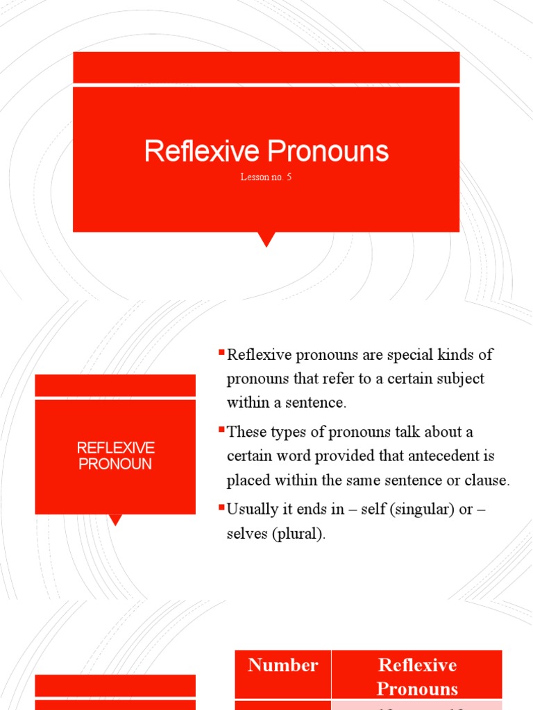 Lesson No. 5 - Reflexive Pronouns | PDF | Pronoun | Grammatical Number