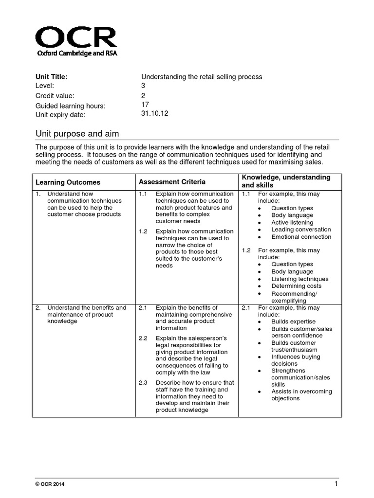 Level 3 Understanding The Retail Selling Process | PDF | Sales ...