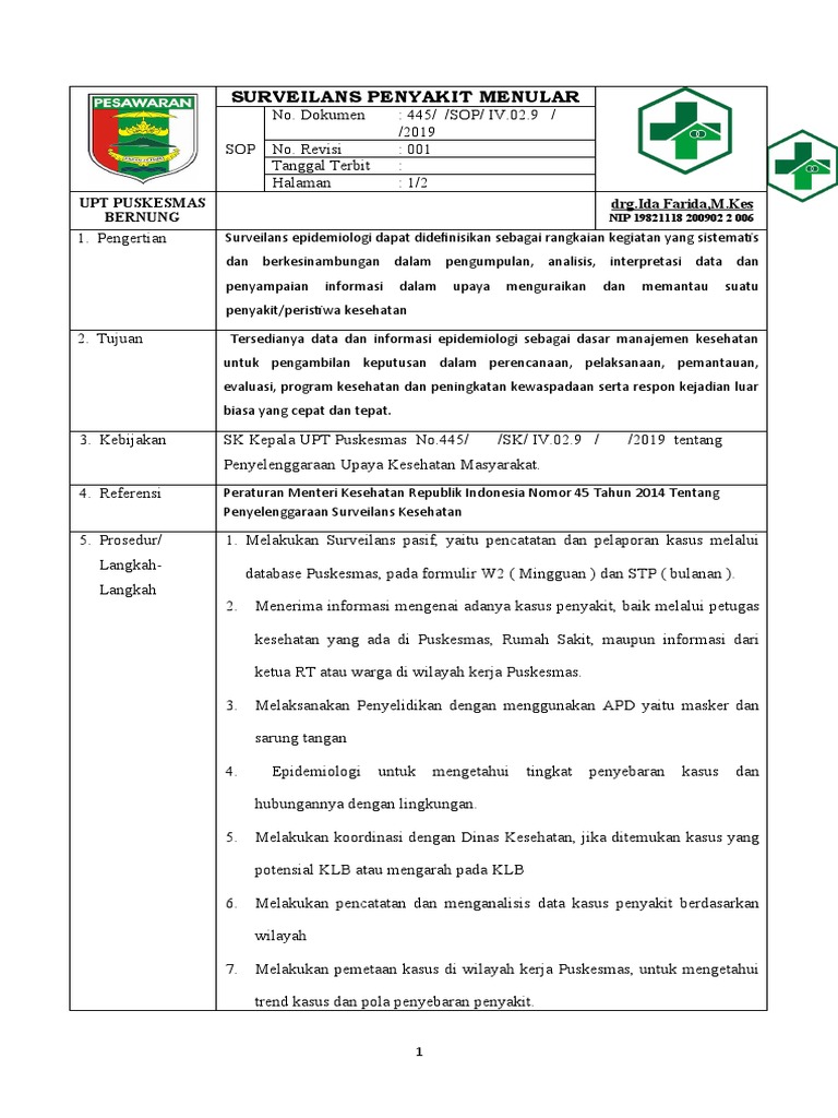 SOP Surveilans Penyakit Menular | PDF