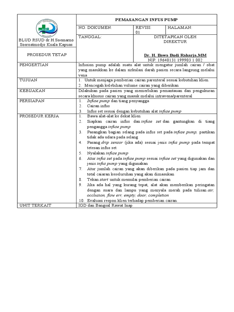 Sop Pemasangan Infus Pump | PDF