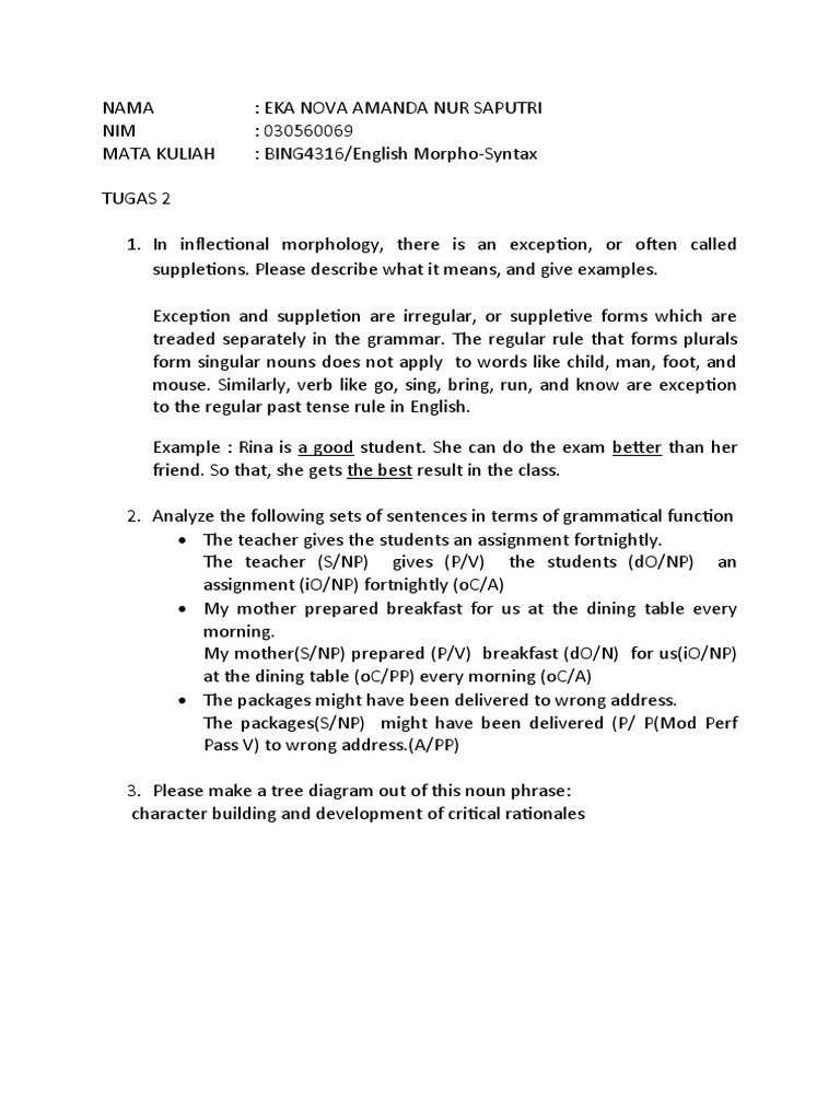 Tugas 2 English Morpho Syntax | PDF | Language Arts & Discipline