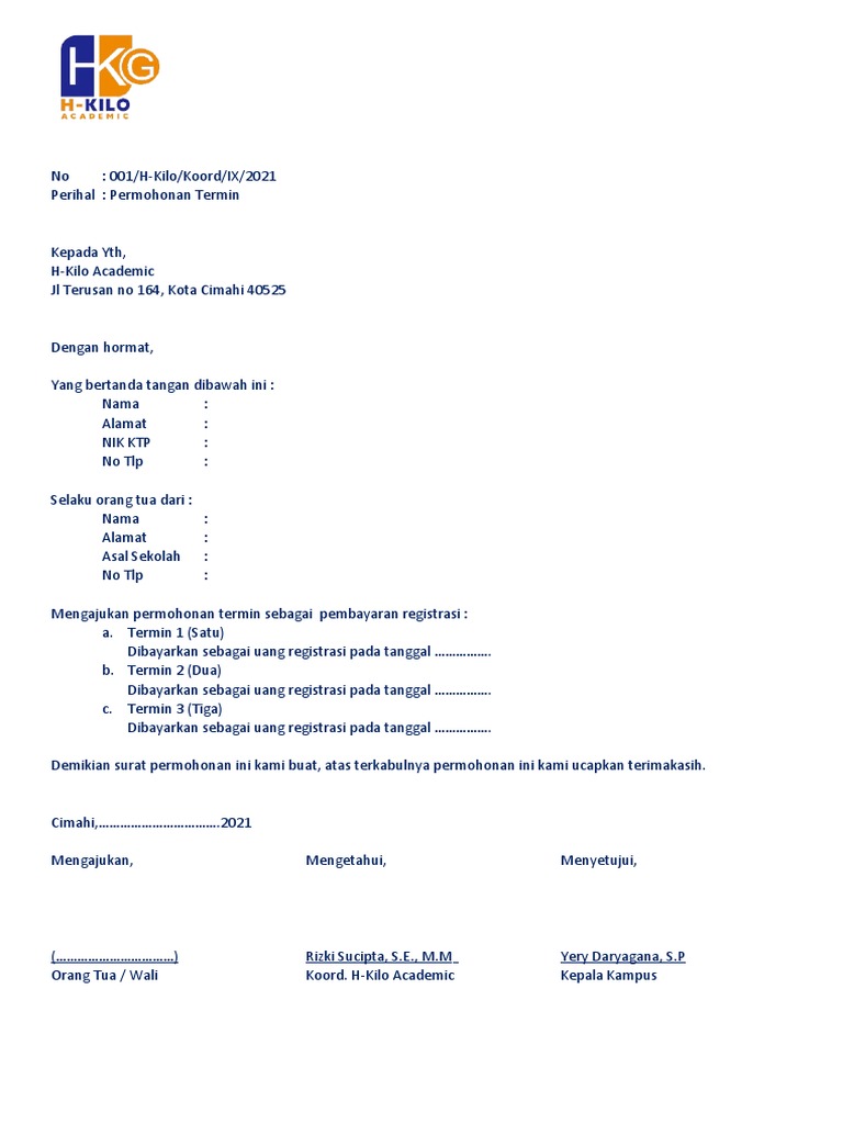 Surat Permohonan Termin | PDF