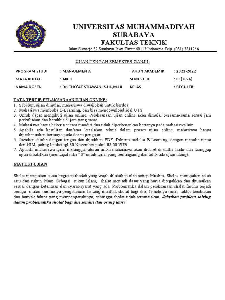 Soal Uts Aik Ii | PDF