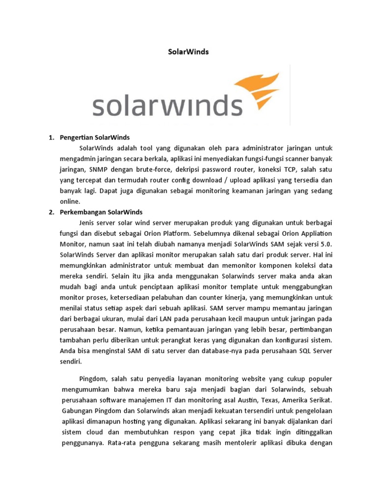 Pengertian dan Fitur SolarWinds | PDF | Komputer