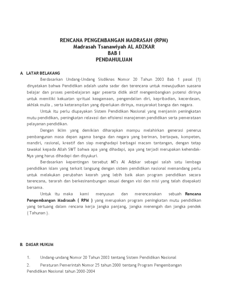 Rencana Pengembangan Madrasah Contoh RPM PDF Free Dikonversi | PDF