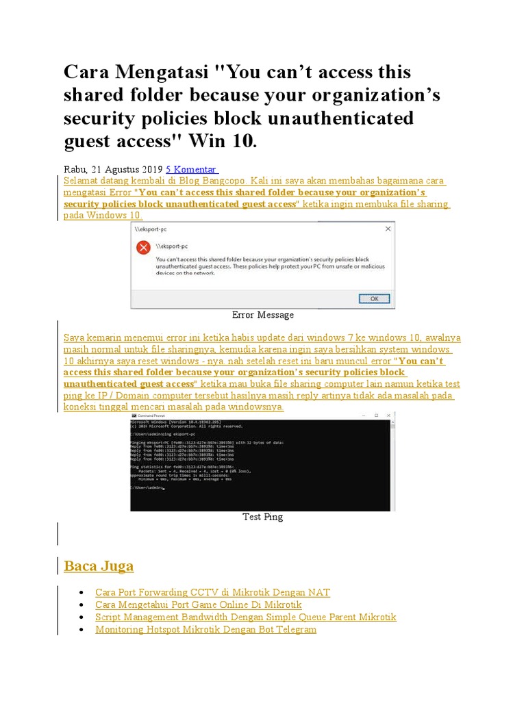 Cara Mengatasi You Can't Access This Shared Folder Because Your ...