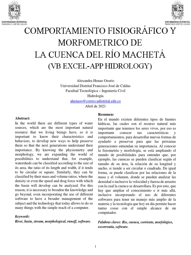 Analisis Morfometrico Cuenca Rio Macheta | PDF | Río | Agua