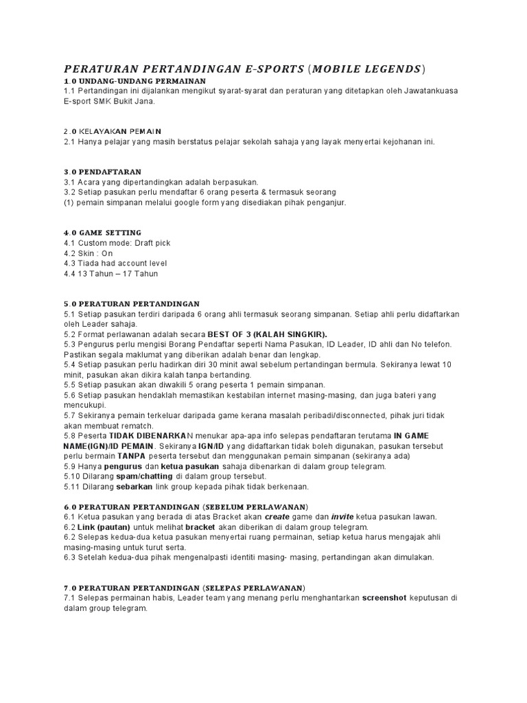 Peraturan Pertandingan Esport | PDF