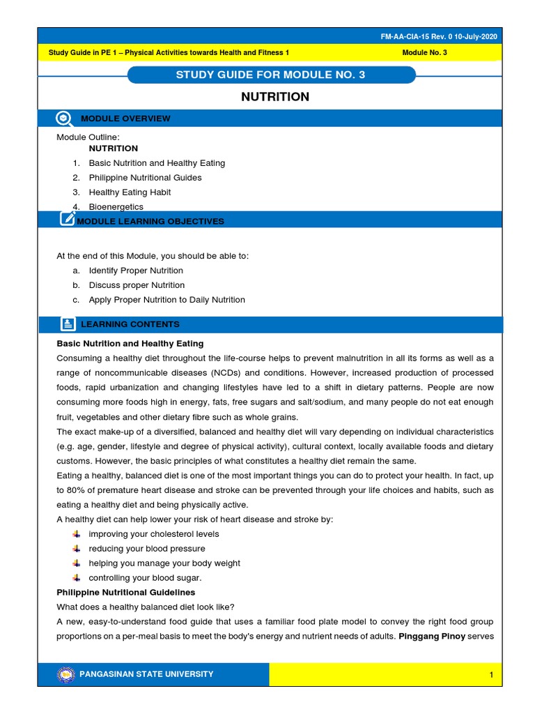 Nutrition: Study Guide For Module No. 3 | PDF | Bioenergetics | Healthy ...