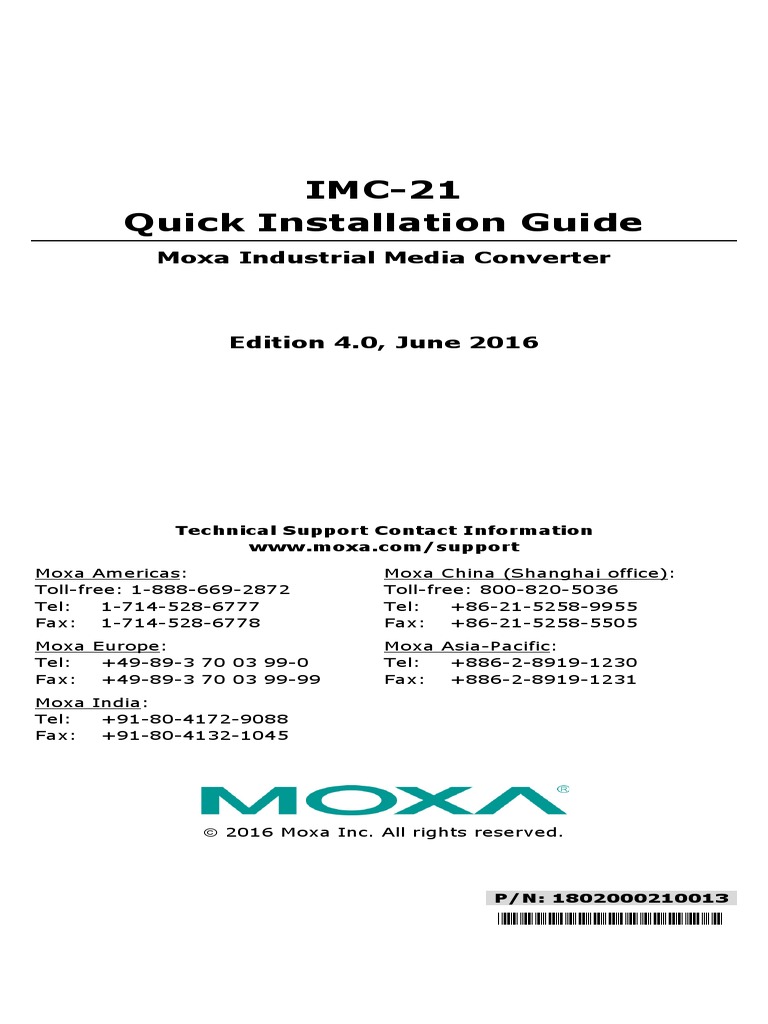 IMC-21 Quick Installation Guide: Moxa Industrial Media Converter | PDF ...