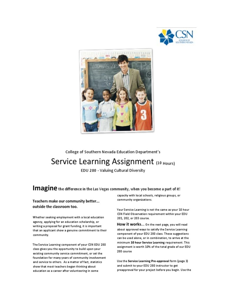 Service Learning Assignment: Imagine | Download Free PDF | Service Learning | Teachers